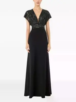 Jenny Packham Cary Sequin V-neck Maxi Dress - Black