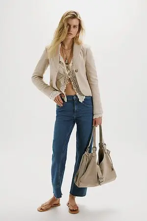 Free People Textured Blazer With Tortoiseshell Button Closure - Neutral