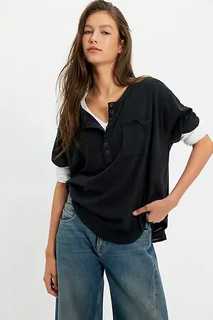 Free People We The Free Aspen Henley Tee - Black