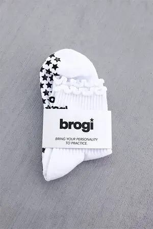 BROGI YOGA Star Grip Crew Socks - White