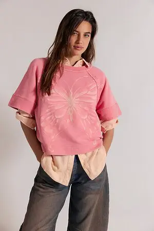 Free People Dahlia Short Sleeve Pullover - Vintage Rosey Combo