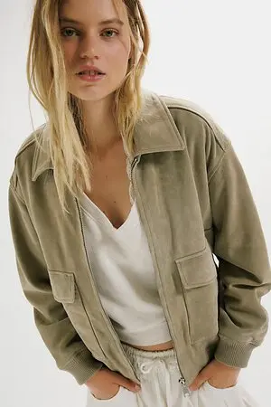 Citizens Of Humanity Vivienne Suede Bomber Jacket - Deep Olive