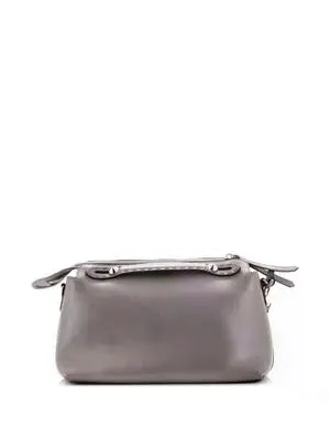 Fendi Logo The Way Satchel Embossed Leather Medium Shoulder Bag - Grey