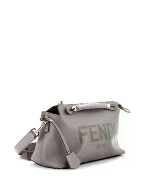 Fendi Logo The Way Satchel Embossed Leather Medium Shoulder Bag - Grey