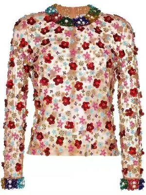 Ashish Beaded Floral Top - Multi