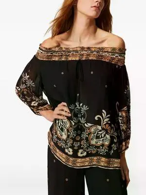 TWINSET Printed Off-the-shoulder Georgette Blouse