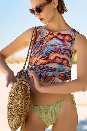 Anthropologie Ruched Mesh Tank Top - Copper