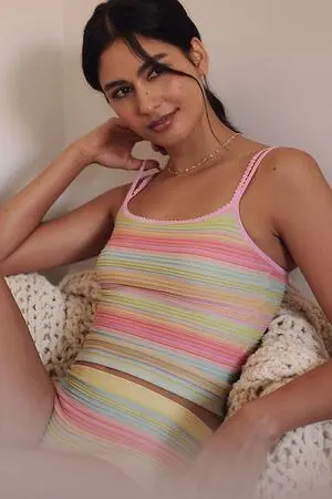 LYREBIRD Striped Square Neck Cropped Tank - Rainbow Sparkle