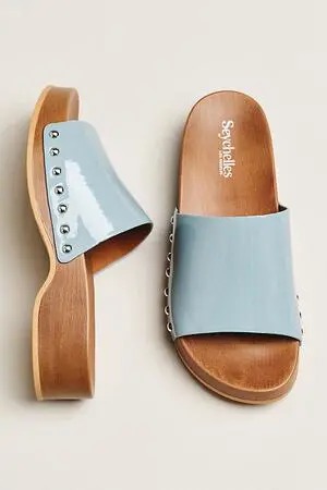 Seychelles Wood Bottom Slide Sandals - Blue