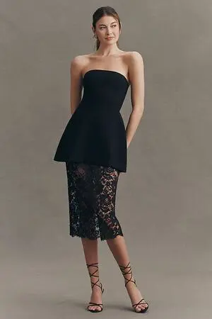 Amanda Uprichard Jada Strapless Lace Midi Dress - Black