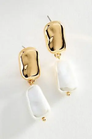 Anthropologie Sculptural Pearl Drop Earrgs - Gold