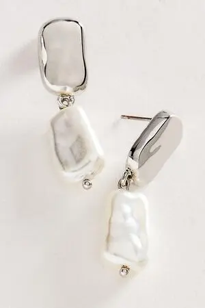 Anthropologie Sculptural Pearl Drop Earrgs - Silver