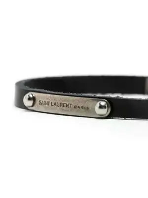 Saint Laurent Id Plaque Leather Bracelet