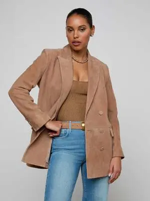 L'Agence Aimee Oversized Suede Blazer - Cappuccino