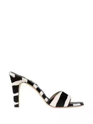 FERRAGAMO Pony-skin Zebra Print Heeled Slides - Black