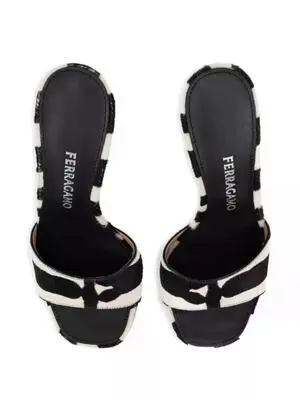 FERRAGAMO Pony-skin Zebra Print Heeled Slides - Black