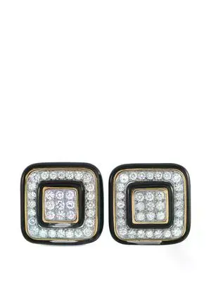 David Webb Diamond Squared Clip-on Earrings - Gold