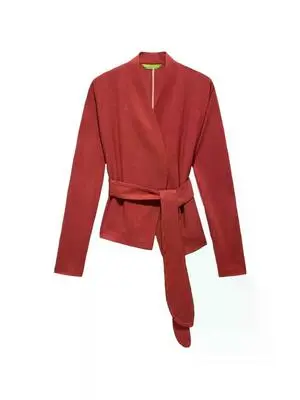 Shanghai Tang Wrap Belted Jacket - Red