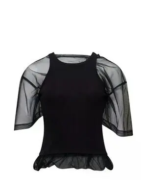 YCH Mesh-layered Blouse - Black
