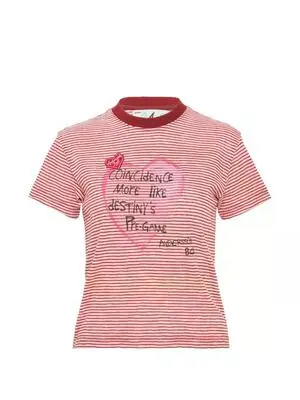 Andersson Bell Striped Heart-detail T-shirt - Red