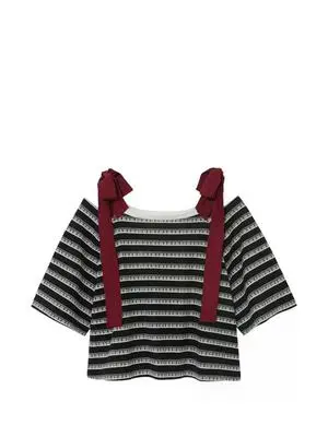 UNDERCOVERISM Stripe Tie Ribbon Shoulder Blouse - Black