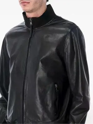 SWORD 6644 Zip-fastening Leather Jacket - Black