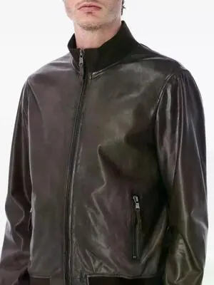 SWORD 6644 Zip-fastening Leather Jacket - Brown