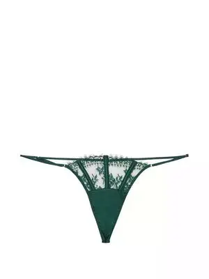 Fleur Du Mal Lace Satin-panel Thong - Green