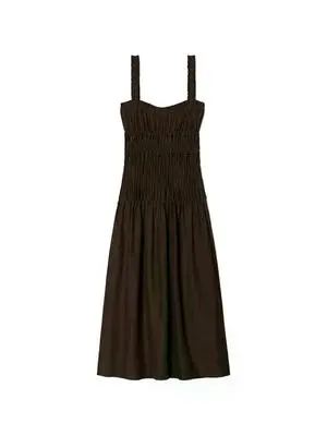 Tory Burch Shirred A-line Midi Dress - Brown
