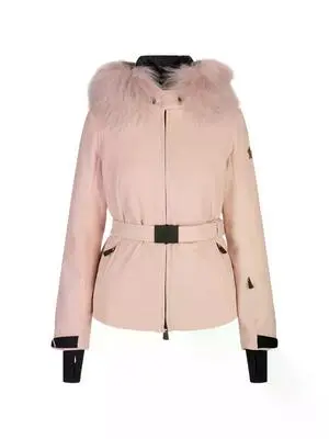 Moncler Fur Trim Belted Coat - Pink