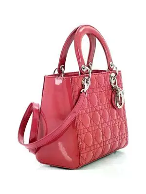 Dior Lady Cannage Quilt Patent Medium Satchel - Pink