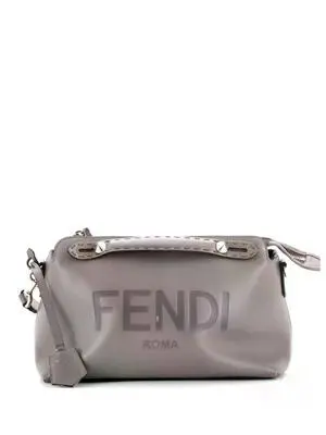 Fendi Logo The Way Satchel Embossed Leather Medium Shoulder Bag - Grey
