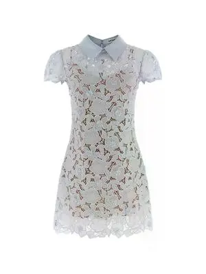 SELF-PORTRAIT Floral-lace Point-collar Mini Dress - Blue