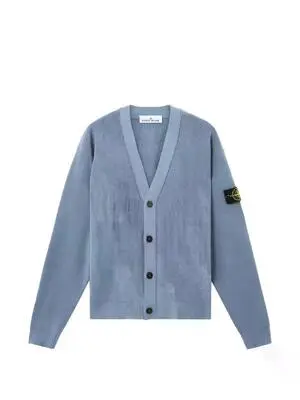 Stone Island V-neck Logo-patch Cardigan - Blue