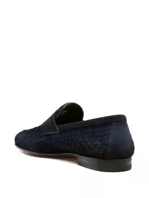 Santoni Leather Loafers With Woven Strap - Blue
