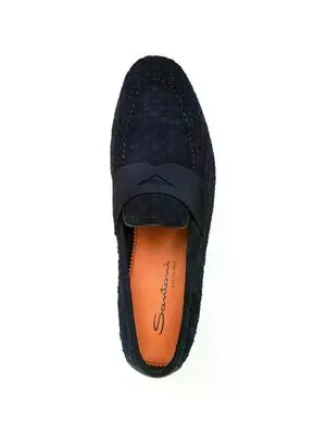 Santoni Leather Loafers With Woven Strap - Blue