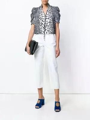 Michael Kors Patterned Ruched Sleeve Blouse