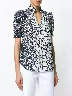 Michael Kors Patterned Ruched Sleeve Blouse
