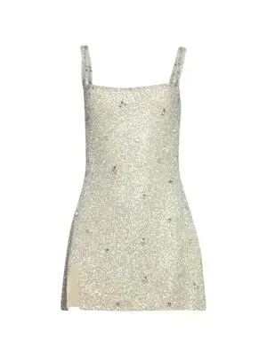 CLIO PEPPIATT Crystal-embellished Slit-front Mini Dress - Neutrals