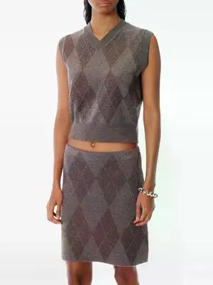 Alexander Wang Crystal Hotfix Argyle Wool-blend Tennis Skirt