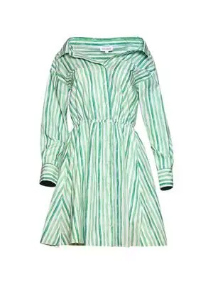 Rosie Assoulin Stripe-pattern Off-shoulder Dress - Green