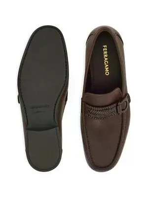 FERRAGAMO Moccasins With Braided Gancini Ornament - Brown