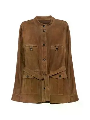 YVES SALOMON Belted Leather Jacket - Brown