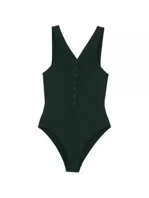 ERES Button V-neck Swimsuit - Green