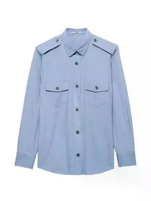 Prada Cotton Poplin Shirt With Classic Collar And Pockets - Blue