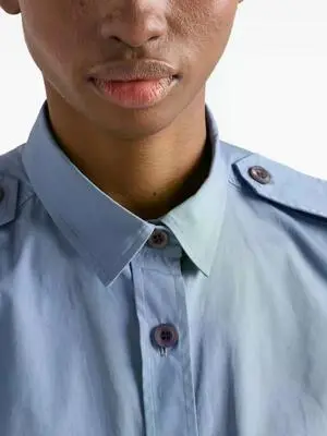 Prada Cotton Poplin Shirt With Classic Collar And Pockets - Blue
