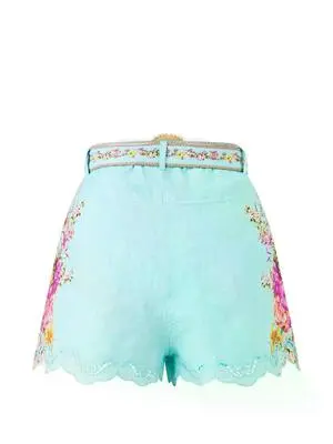 Camilla Floral Print Tuck Front Shorts - Blue