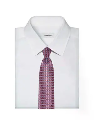 FERRAGAMO Gancini Chain Print Silk Tie - Red