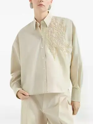 Brunello Cucinelli Techno Cotton Poplin Shirt With Embroidery - White