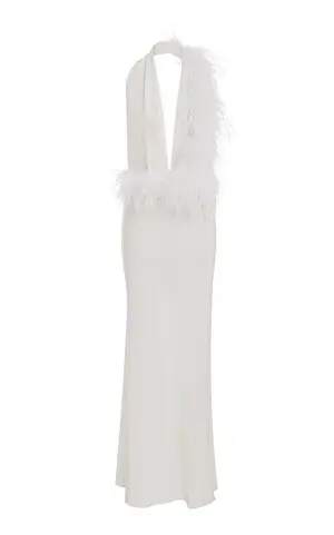 Ila Talia V-neck Feathered Maxi Dress - White